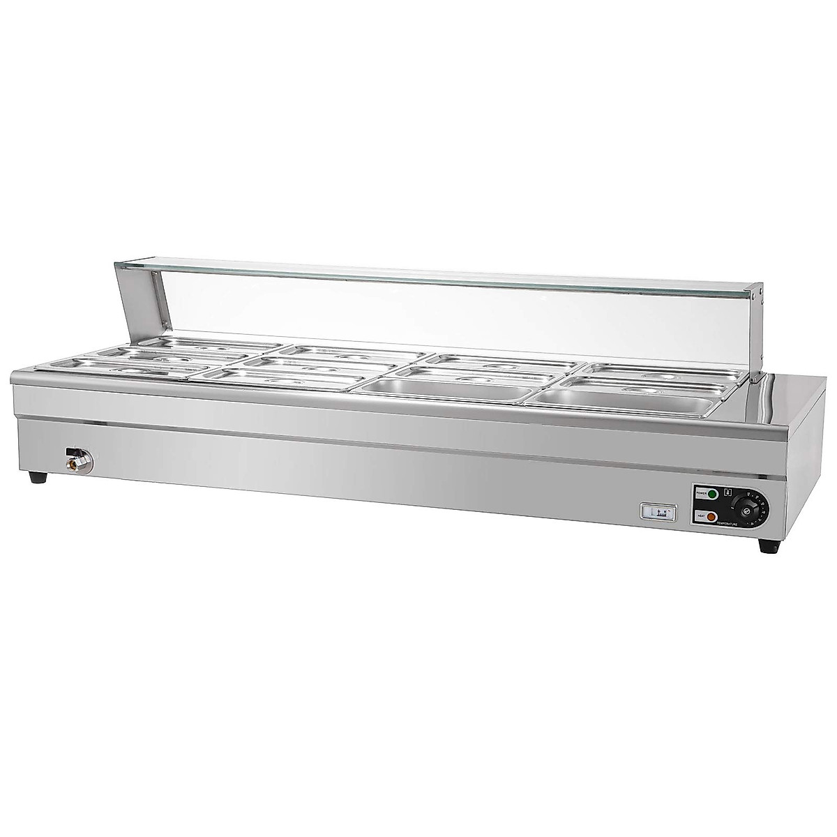 VEVOR 110V Bain Marie Food Warmer 12 Pan x 1/3 GN, Food Grade Stainelss Steel Commercial Food Steam Table 6-Inch Deep, 1800W Electric Countertop Food Warmer 96 Quart with Tempered Glass Shield