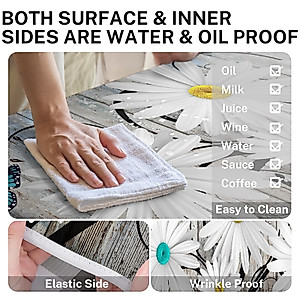 Nesphy Daisy Flowers Butterfly Picnic Table Cover with Bench Covers, Wooden Vintage Farmhouse Outdoor Camping Essentials 6FT 3PCS Fitted Rectangle RV Must Haves Tablecloth with Drawstring Bag