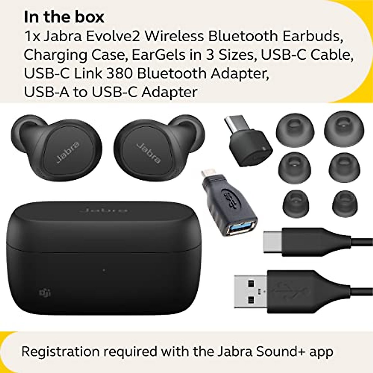 Jabra Evolve2 True Wireless in-Ear Bluetooth Earbuds with Active Noise Cancellation (ANC) and 4-mic MultiSensor Voice Technology - Microsoft Teams Certified, Works with All Other Meeting apps - Black