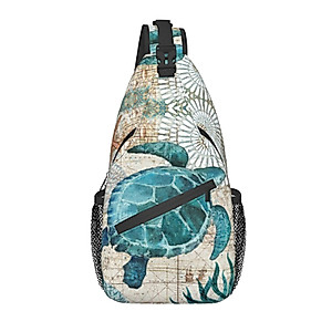 Sea Turtle Sling Bag Backpack - Crossbody Shoulder Chest Bags Unisex for Travel Casual Hiking with Adjustable Strap for Men Women