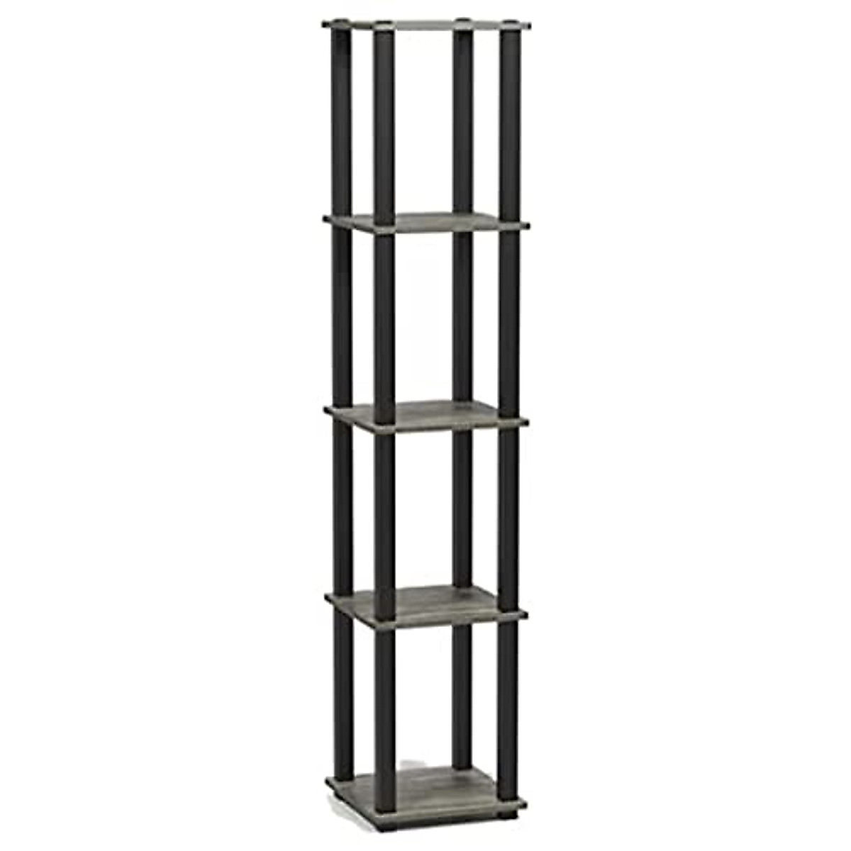 FURINNO Turn-S-Tube 5-Tier Corner Square Rack Display Shelf, French Oak Grey/Black