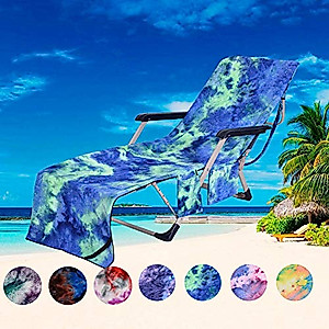 Beach Chair Cover with Side Pockets,Microfiber Chaise Lounge Chair Towel Cover for Sun Lounger Pool Sunbathing Garden Beach Hotel,Easy to Carry Around,No Sliding,Tie-Dye Green(82.5" x 29.5")