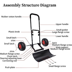 Snow Plow Snow Dump Snow Shovel with Wheels, Shovel Wheeled Snow Pusher Angle & Height Adjustable Wheeled Snow Plow Hand Pushed Snow and Ice Scoop Double Pole: 74 * 42 cm