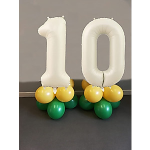 40 Inch Cream White Number 0 Balloons,Large Foil Helium Mylar Birthday Party Balloon 0-9 Matte Nude White Number (0) for Baby Shower Wedding Decorations