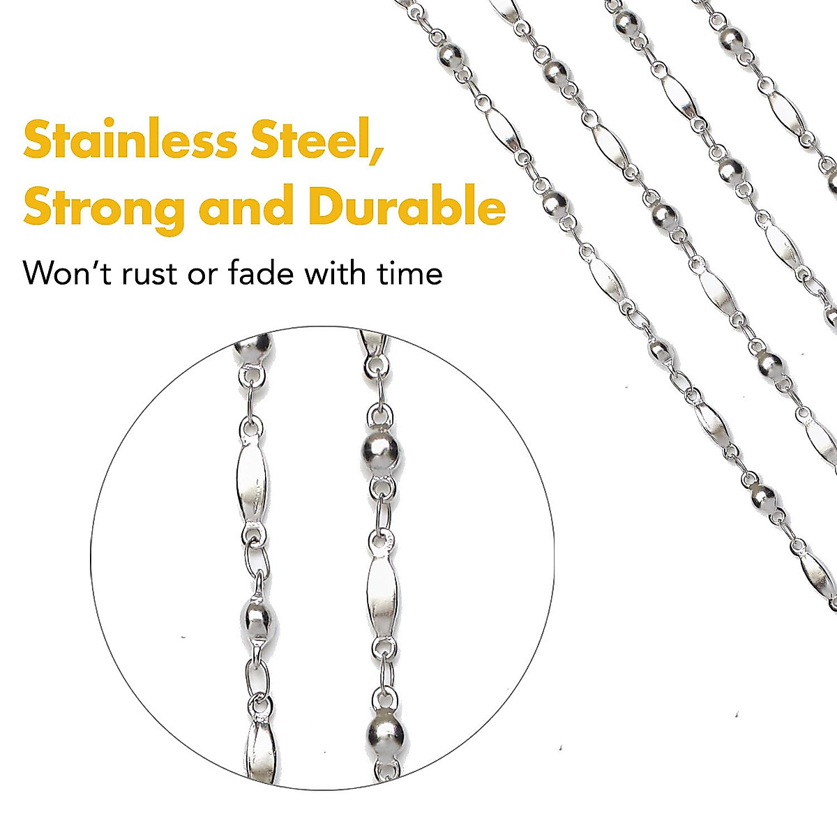 Stainless Steel Chain Women's Lanyard, Stronger, Made in USA, Badge Holder 34 inches, - Stainless Steel - Non Breakaway