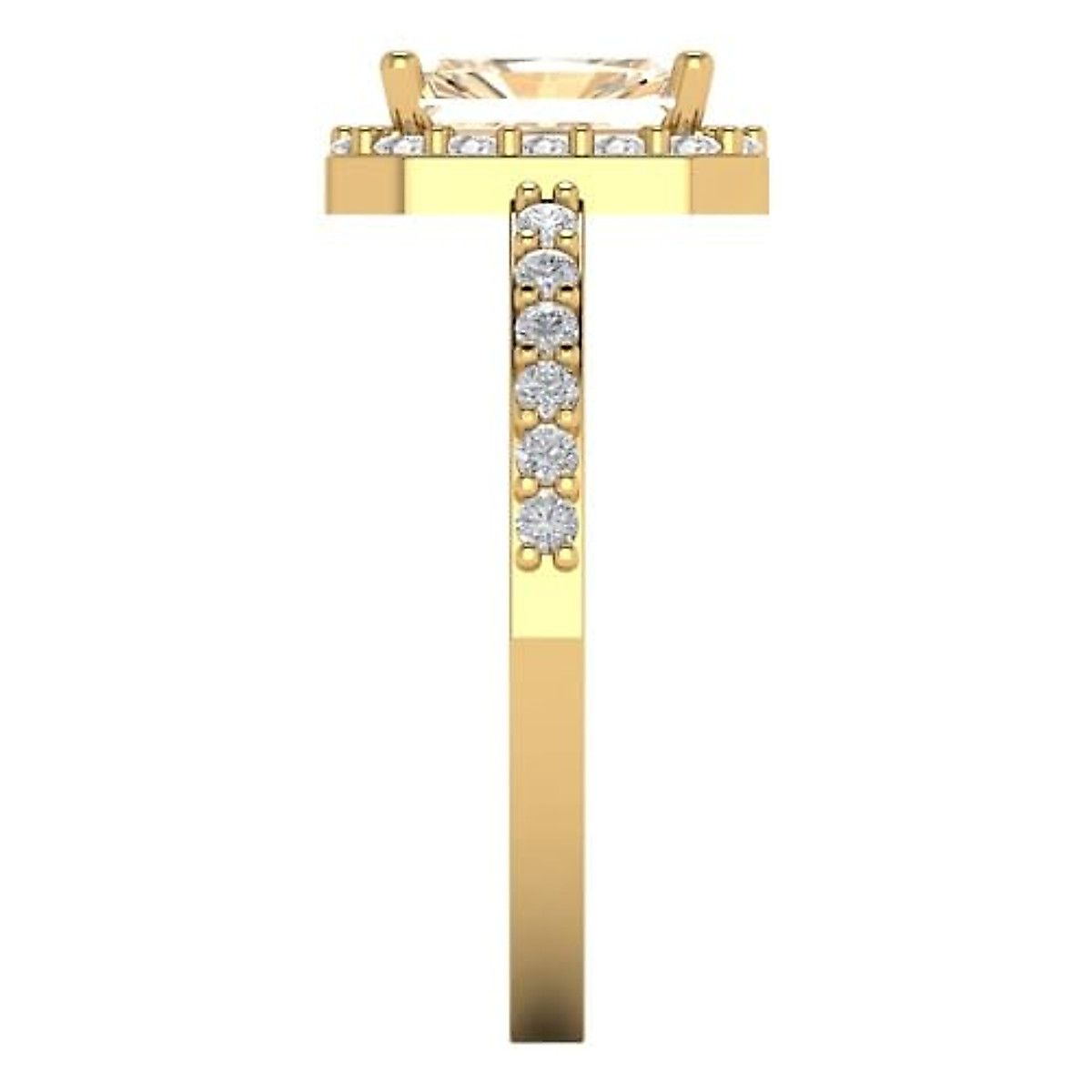 Clara Pucci 2.07 ct Emerald Cut Solitaire Halo Natural Brown Morganite Engagement Promise Anniversary Bridal Ring 18K Yellow Gold 7.5