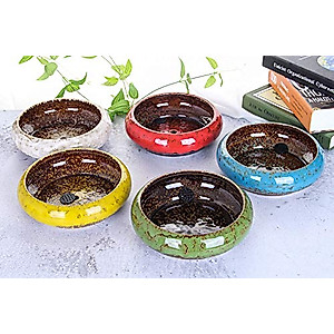 VanEnjoy 7.3 inch Round Large Shallow Succulent Ceramic Glazed Planter Pots with Drainage Hole, Bonsai Pots Garden Decorative Cactus Stand Flower Container (White)