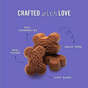 Three Dog Bakery Soft Baked Grain Free Meaty Woofers, Turkey and Cranberry Flavor, Premium Treats for Dogs, Brown, 25 oz
