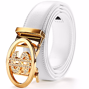 JEKIXHUA Men's Fashion Gold and White Belts Luxury Design Ratchet Leather Belt Width 1.5 inches (White Gold, 26" to 42" Waist Adjustable)