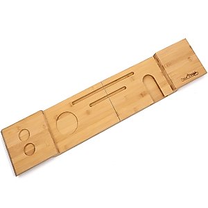 Cabot & Carlyle Luxury Bath Caddy Tray for Tub | Bath Table | Premium Bamboo Bathtub Tray for Tub | Fits All Bath Accessories Wine Glass, Books, Tablets, Cellphones, Shampoo | Bath Shelf Foldable.