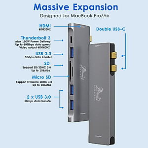 USB C Hub Adapter for MacBook Pro 2020 2019 2018 2017 2016 with 4K HDMI,100W PD 40Gbps Thunderbolt 3