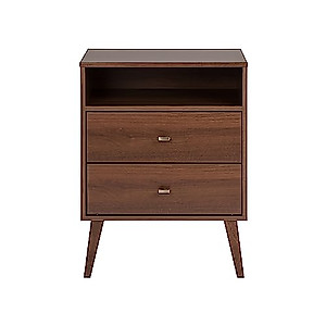 Prepac Milo Mid-Century Modern 2 Drawer Nightstand with Open Shelf, Bedside Table, Contemporary Bedroom Furniture, 16"D x 22.5"W x 29.5"H, Cherry