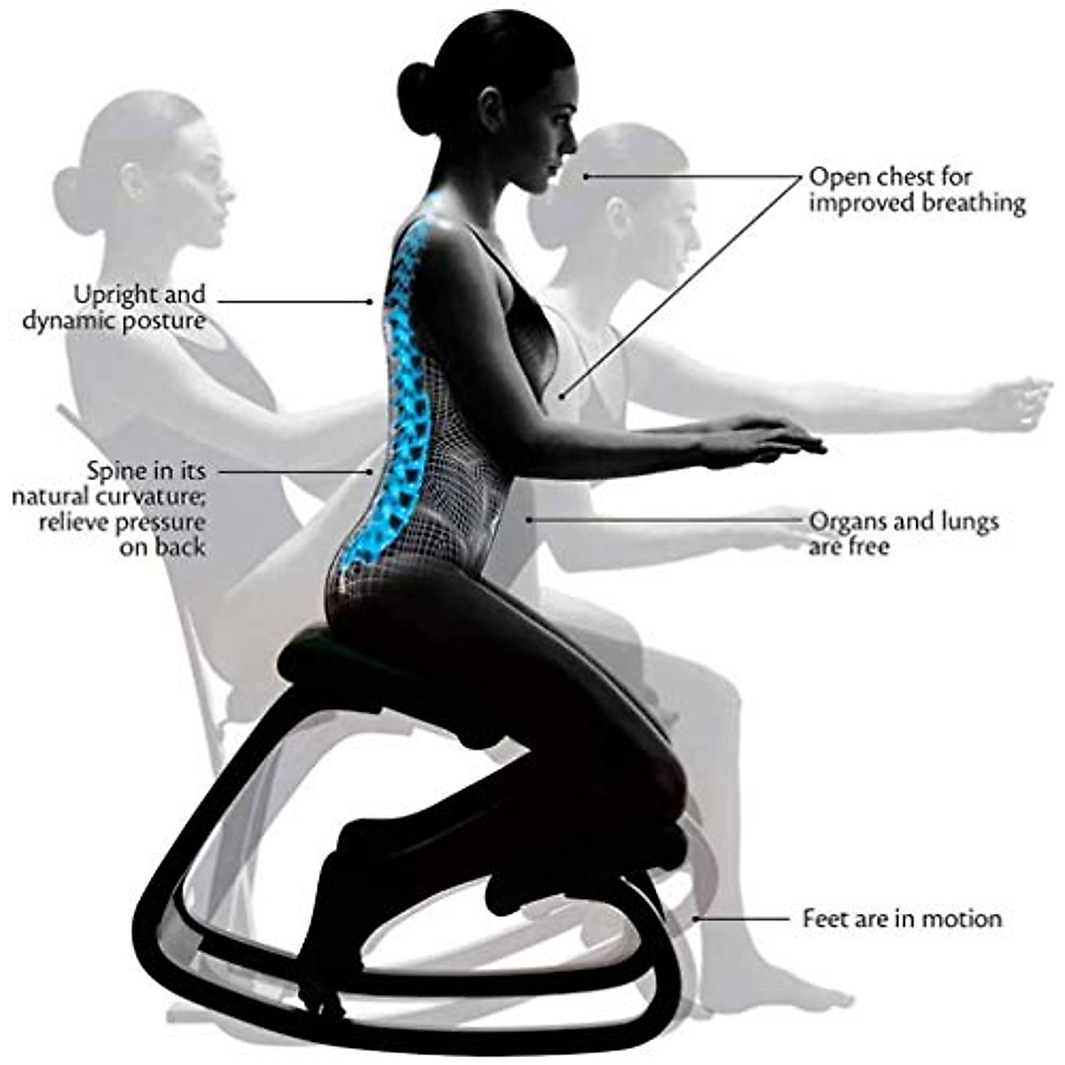 Kneeling Chair, Ergonomic Rocking Kneel Seat Mobile, Relieving Stress Backs Neck Pain, Posture Correcting Wood Knee Stool for Home Office Good Posture Computer Stool,Gray