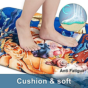 Alishomtll 4Pcs Mushroom Shower Curtain Sets with Non-Slip Rug, Toilet Lid Cover and Bath Mat, Sea Turtle Bathroom Sets, Funny Shower Curtains with 12 Hooks, Ocean Beach Kids Bathroom Sets