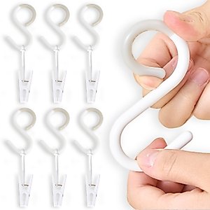 AOKELEON 6 Pack Laundry Hooks Clip Plastic Clothes Pins S Hooks Pins Towel Clips Super Strong Hanger Clips Flexible Neck Easy Twist and Lock for Clothing Store Kitchen Wardrobe Socks Handbag White