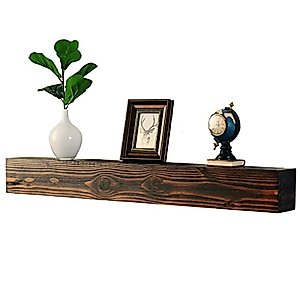 WELLAND Rustic Floating Shelf, Reclaimed Wood Wall Shelf, Fireplace Mantel Shelf Wall Mounted,Walnut Color (48" W x 6" D x 6" H)