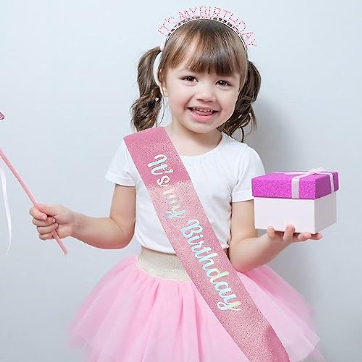 BAHABY It's My Birthday Sash & Headband Set - Pink - Hairband for Party Accessories for Wife, Mom, Sisters, Friends and Family - 2 Piece Set
