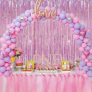 Anwyll Pink Metallic Foil Fringe Backdrop Curtains,2Pack Tinsel Curtain Party Streamers Photo Backdrop for Birthday Decoration,Glitter Pink Backdrop for Wedding Graduation Bachelor Party Decorations