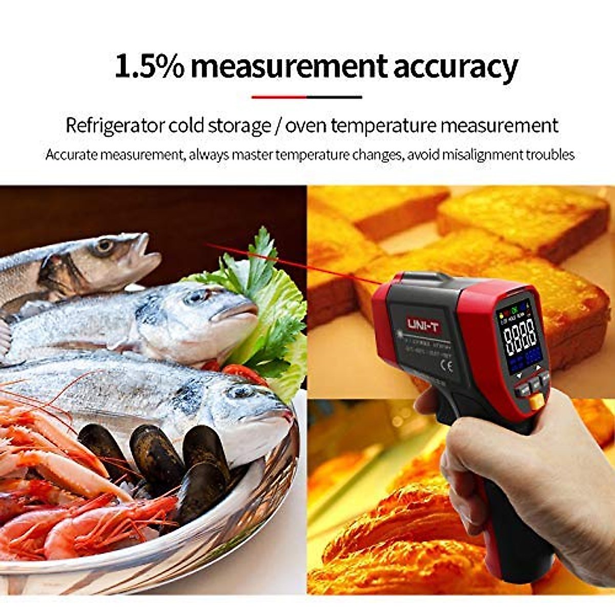 UNI-T UT301A+ Infrared Thermometer, Not for Human, -25.6°F to 788°F (-32°C to 420°C) Non-Contact Digital Laser Temperature Gun with LCD Display, Red & Grey