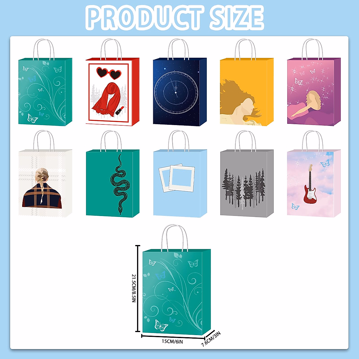 SNABETNA Singer Music Paper Bags Birthday Party Decorations 10pcs Goodies Bags,Singer Themed Party Paper Bags With 10 Styles, Double Sided Music Style Paper Bags Boys Girls Birthday Party Favors