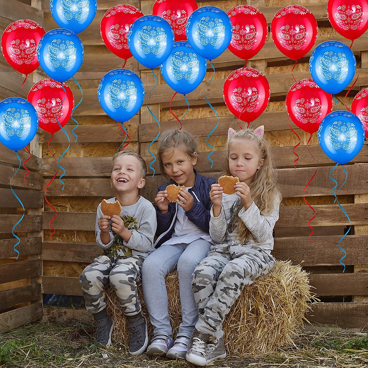40 Pieces Western Cowboy Bandana Balloons Cowboy Balloons Large 12 Inch Latex Bandana Balloon Blue Red for Western Cowboy Birthday Wedding Baby Shower Party Decorations
