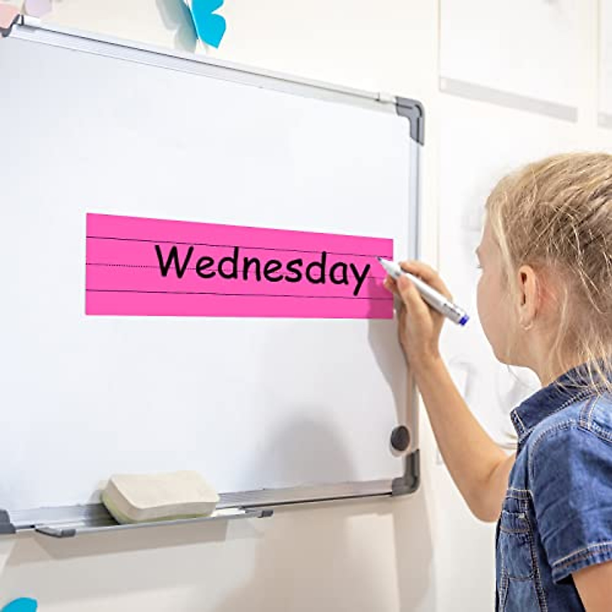 5 Pack Magnetic Sentence Strips, 24 x 3 Inch, Magnetic Dry Erase Sentence Strips, Lined Magnetic Strips, Reusable Classroom Learning Tool for Whiteboard Learning Teacher (Multi Color)