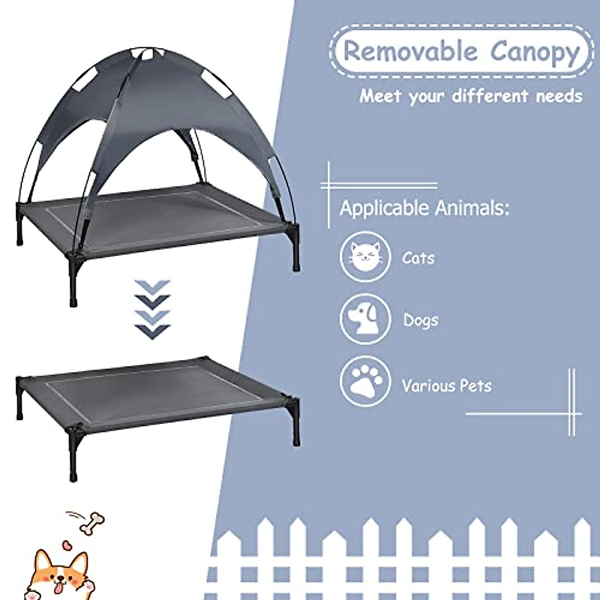 PETSITE Cooling Elevated Dog Bed, Portable Raised Dog Cot Bed with Removable Canopy, Outdoor Pet Hammock Bed for Small, Medium & Large Dogs