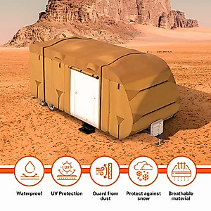 Lanceton 20-22ft Travel Trailer Camper RV Cover Package Premium Heavy-Duty Waterproof Anti-UV Breathable Fabric Including Jack Cover 4 Tire Covers and 2 Secure Straps