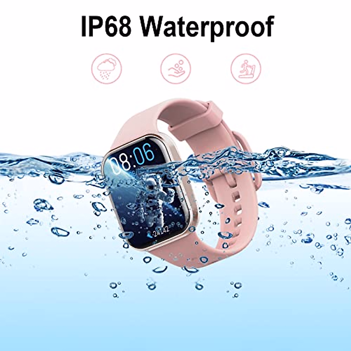 Smart Watch for Women, 1.69" HD Screen Activity Tracker Smartwatch, Fitness Tracker with Heart Rate/Sleep Monitor, 25 Sport Modes IP68 Waterproof, Pedometer, Fitness Watch for Android iOS Phones(Pink)