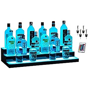 Boss Premium® BarUSA™ 28 Inch 3-Step LED Lighted Bar Shelf Display Liquor Bottle Alcohol Whiskey Shelves Rack Stand Tray Units for Home Bar Living Room Accessories and Decor - Designed in USA