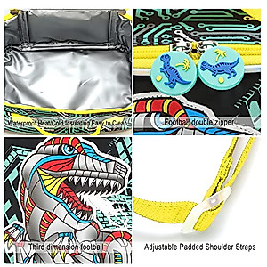 YOJOY Kids Backpack for Boys with Lunch Box Set Elementary School Bags 16 inch Kindergarten Primary Bookbags Football Dinosaur Backpacks (Black Dinosaur Set)