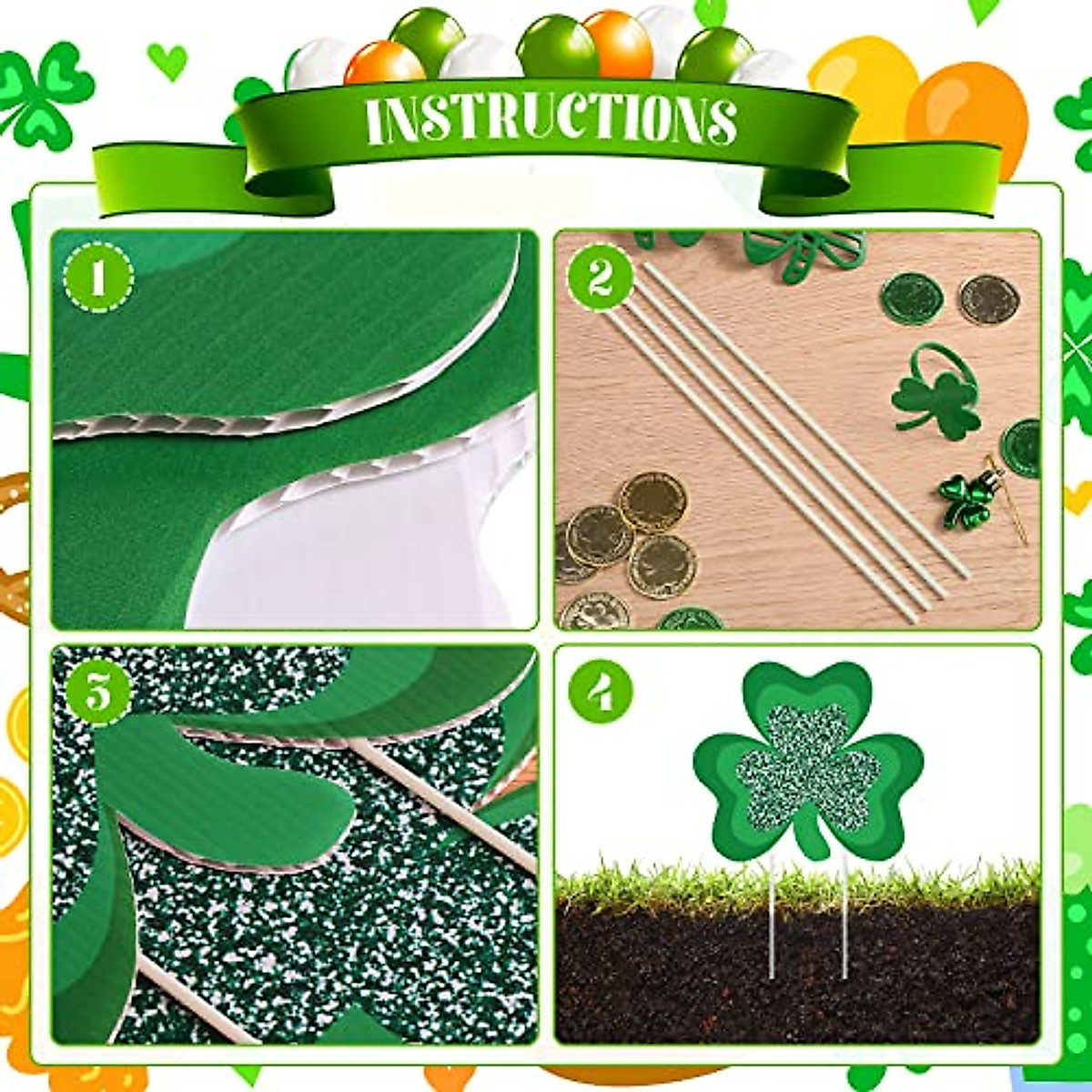 12 Pieces Shamrocks St. Patrick's Day Yard Sign with 24 Stakes Saint Patrick's Day Plastic Ornaments for Outdoor Decorations