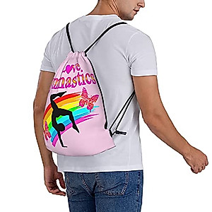 KENT HILL Pink I Love Gymnastics Design Pattern Print Drawstring Backpack.for Gym Shopping Sport Yoga.