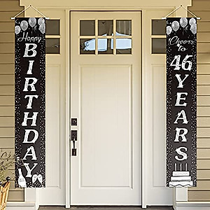 PAKBOOM Happy 46th Birthday Yard Sign Door Banner - Cheers to 46 Years Birthday Party Decorations Supplies for Men Women - Black Silver