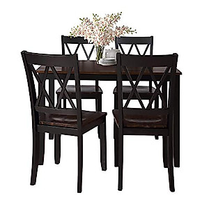 Knocbel 5-Piece Wood Dining Table Set, Elegant Home Kitchen Table with 4 Pcs Comfort High Backrest Chairs (Black with Cherry)