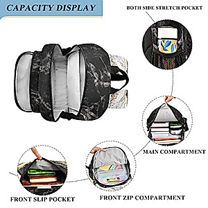Glaphy Gold Black White Marble Backpack School Bag Lightweight Laptop Backpack Student Travel Daypack with Reflective Stripes