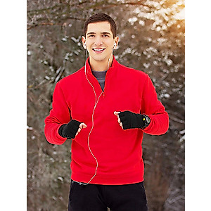 SATINIOR 4 Pairs Winter Half Finger Gloves Knitted Fingerless Mittens Warm Stretchy Gloves for Men and Women (Black, Grey, Blue)