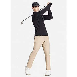 BALEAF Men's Running Pants Elastic Waist Lightweight Jogging Stretch Golf Workout Pants with Zipper Pockets Khaki XL