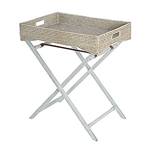 KOUBOO La Jolla Rattan Butler Tray with Folding Wood Stand, White Wash