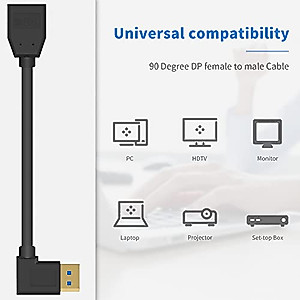 Poyiccot Right Angle Displayport 1.4 Cable, 90 Degree Displayport Extension Cable (8K/60Hz, 4k/144Hz), Short Displayport Male to Female DP 1.4 Cable Cord, Display Port 32.4Gbps for PC, Laptop, 15cm