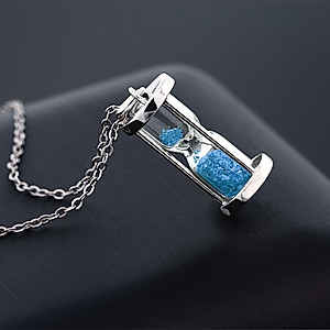 Gem Stone King 925 Sterling Silver Diamond & Gemstone Birthstone Dust Hourglass Necklace For Women With 18 Inch Silver Chain (Blue)