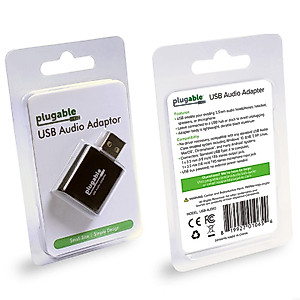 Plugable USB Audio Adapter with 3.5mm Speaker-Headphone and Microphone Jack, Add an External Stereo Sound Card to Any PC, Compatible with Windows, Mac, and Linux - Driverless