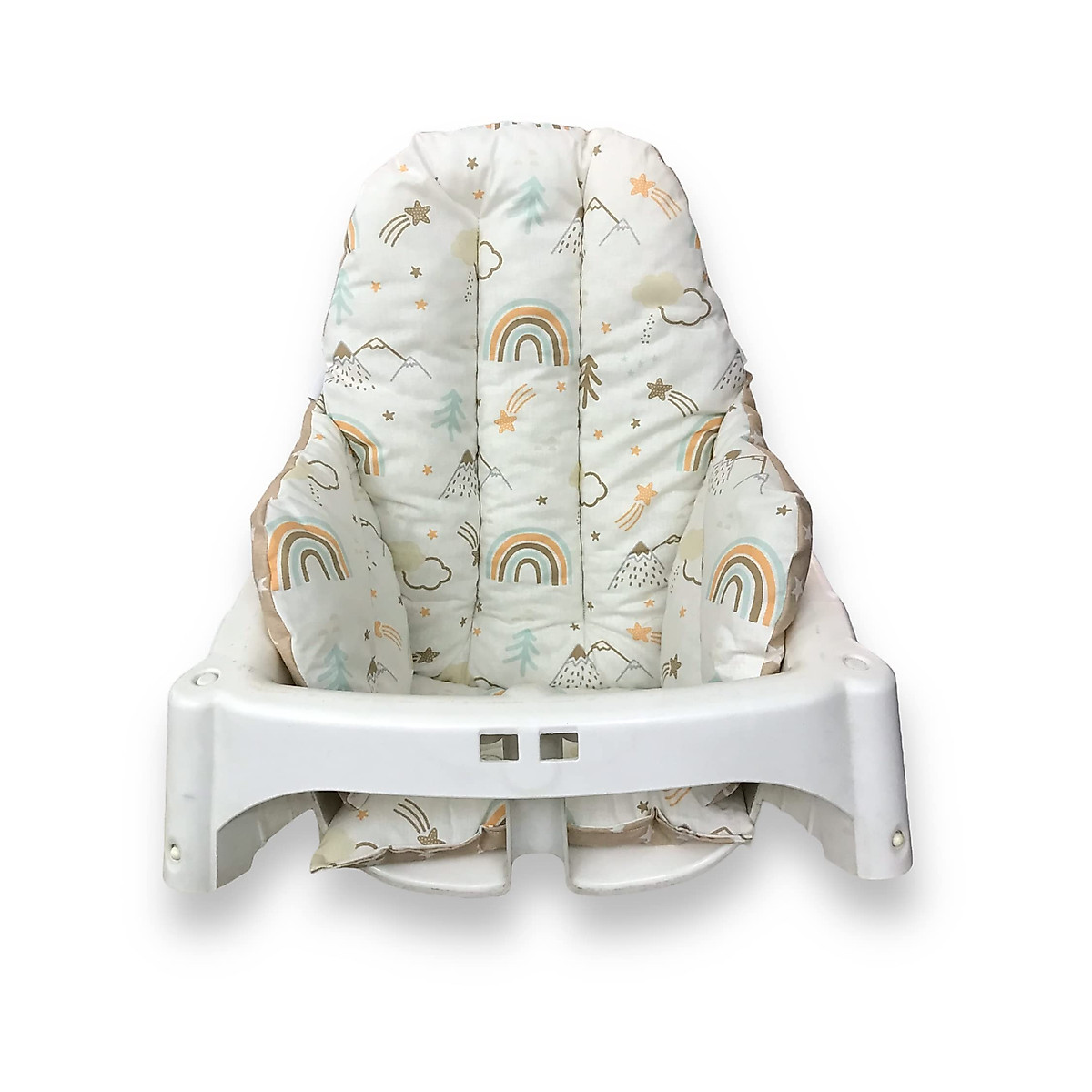 Bebek Ozel High Chair Cushion , One Piece ikea high Chair Accessories, Cotton Antilop High Chair Accessories, Washable Cushion (Brown Rainbow)