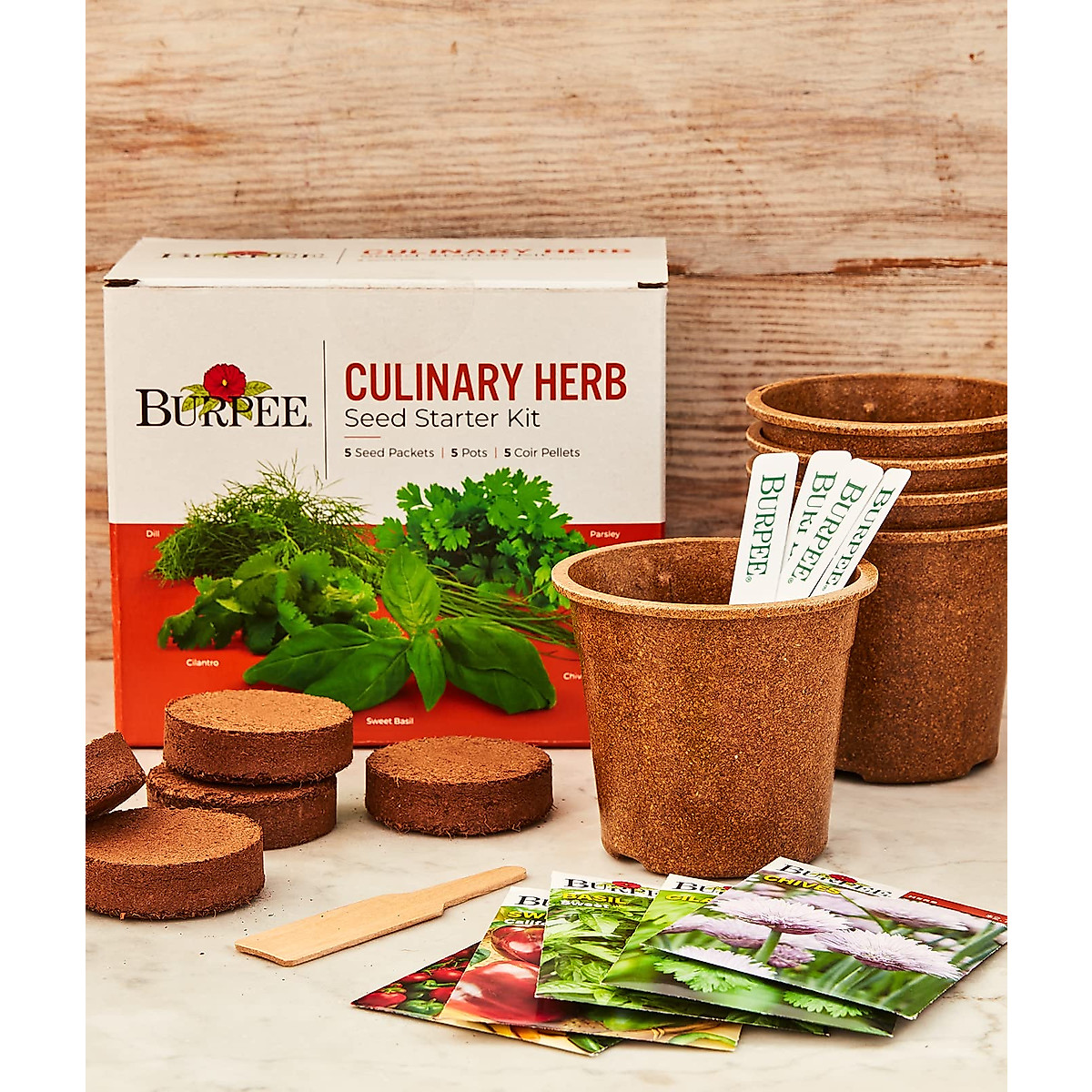 Burpee Culinary Garden Starter Kit Packets, 5 Pots, 5 Coir Pellets & 5 ...