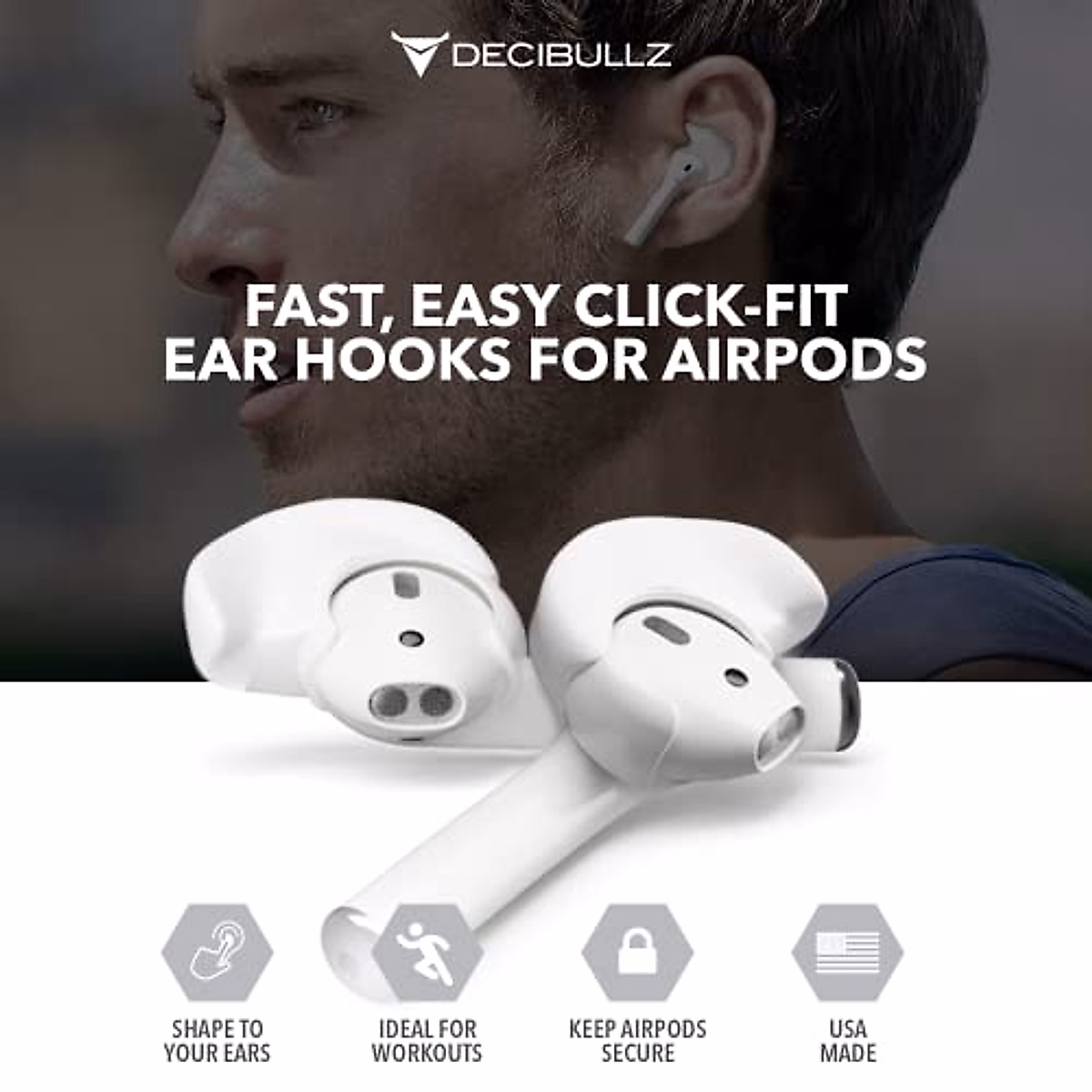 Decibullz Custom Moldable Covers and Ear Hooks, Universal Earbuds Accessory, Compatible with Apple AirPods(r) and EarPods