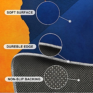 Navy Blue and Orange Irregular Splicing Area Rug, Modern Fashion Creative 5' x 3.3' Rugs, Low Pile Washable Non Slip Indoor Carpet for Living Room Bedroom Entryway Hallway Study Room Home Decor