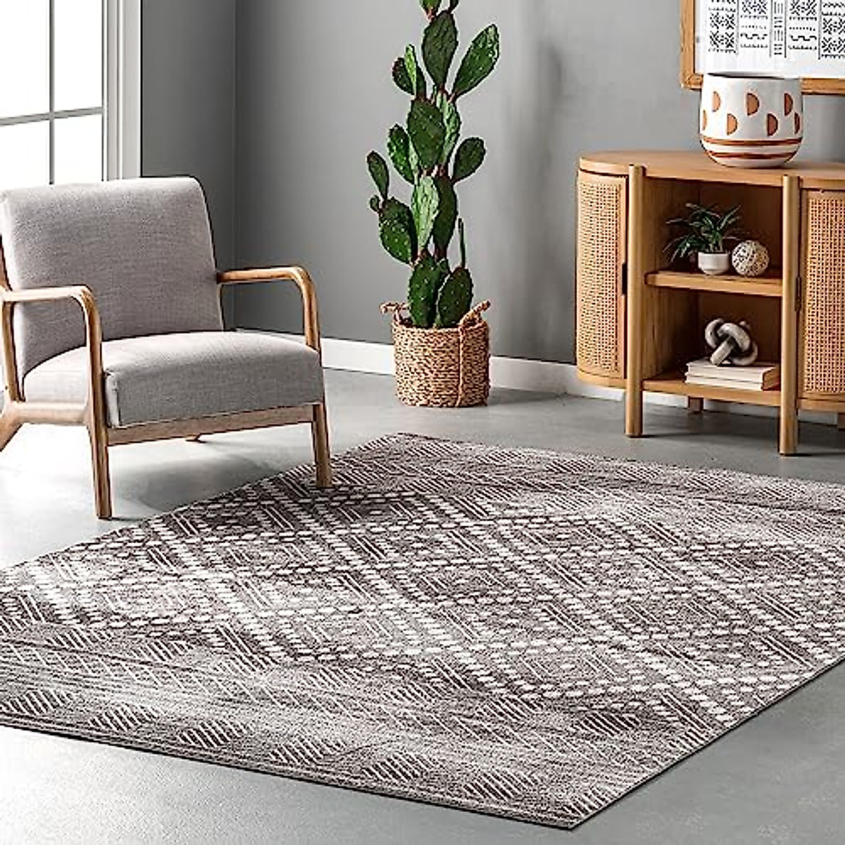 nuLOOM Phyllis Machine Washable Diamond Trellis Area Rug, 8x10, Grey