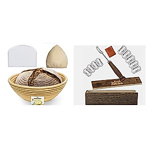 Round Bread Banneton Proofing Basket - 9 Inch Baskets and Bread Bakers Lame Slashing Tool - Dough Making Slasher Tools Baking Sourdough Bread Starter