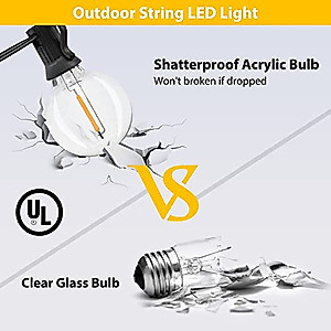 Binval Outdoor Led String Lights 97ft Patio Lights with 48 G40 Shatterproof Bulb(1 Spare) Hanging Globe Lights Waterproof Hanging Lights String for Outside Backyard Porch Bistro Party Garden Gathering