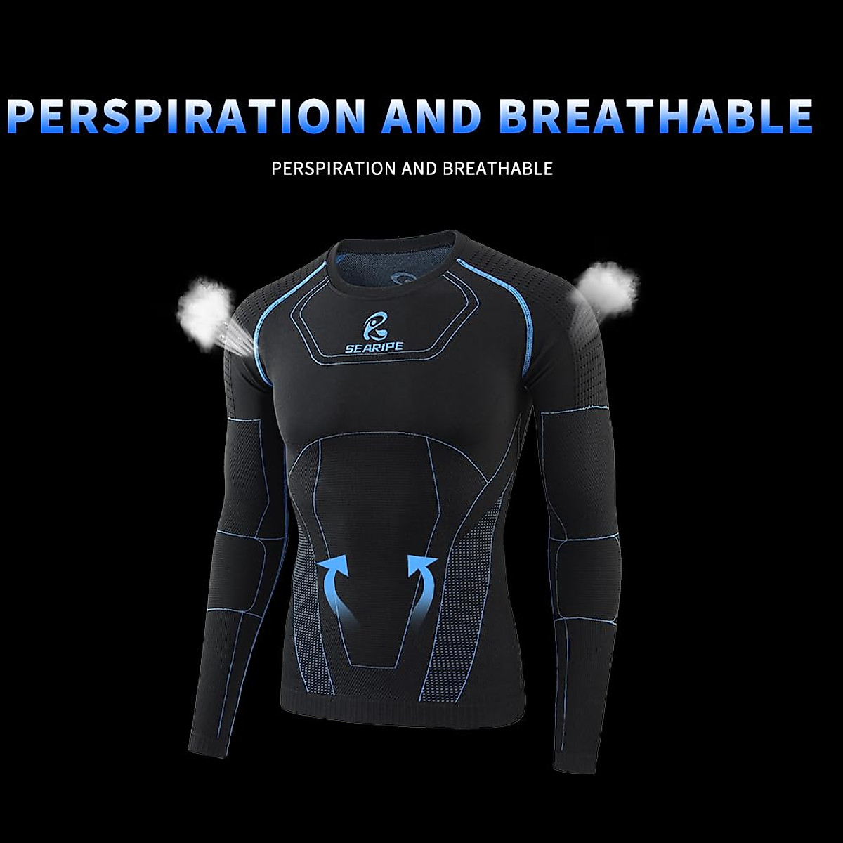 SEARIPE Women Thermal Underwear, Ski Base Layer - Long Sleeve Compression Tops & Long Johns Bottom Sets Quick Drying (SE111,W-BK,XS)